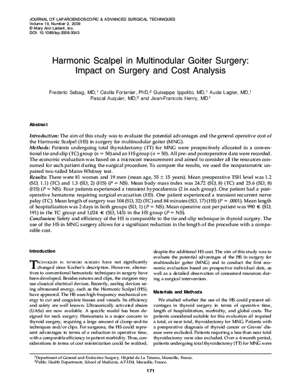 (PDF) Harmonic Scalpel in Multinodular Goiter Surgery: Impact on ...