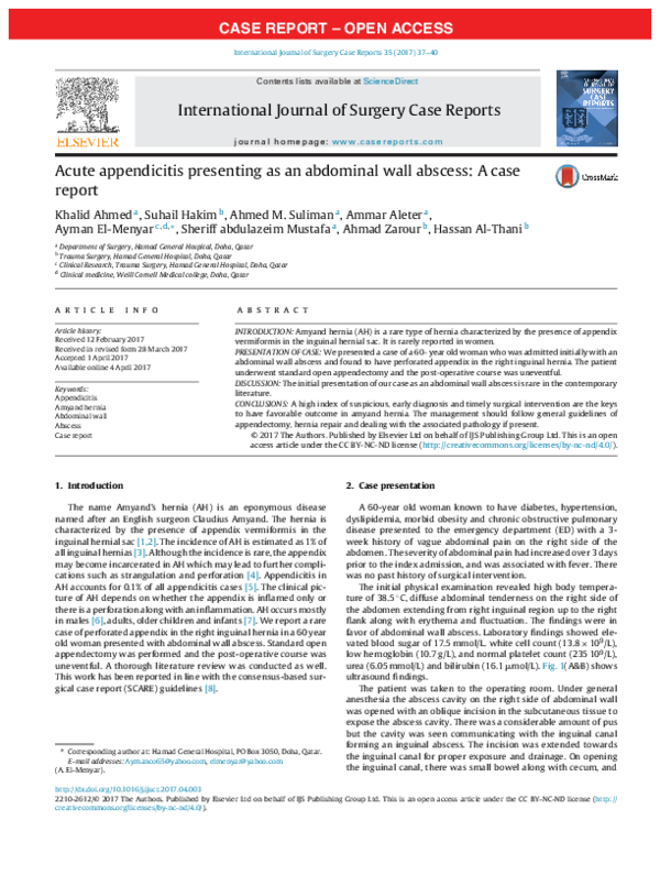 (PDF) Acute appendicitis presenting as an abdominal wall abscess: A ...