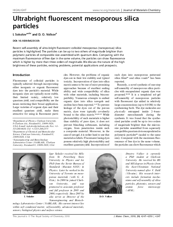 (PDF) Ultrabright fluorescent mesoporous silica particles