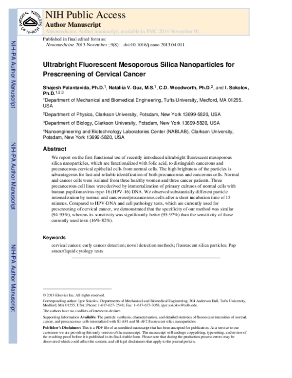 (PDF) Ultrabright fluorescent mesoporous silica nanoparticles for prescreening of cervical cancer