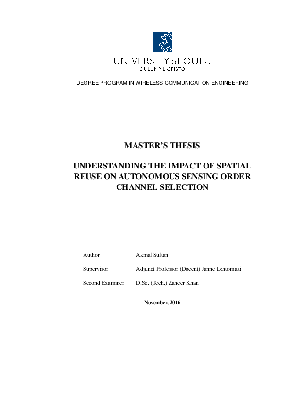 (PDF) Understanding the impact of spatial reuse on autonomous sensing order channel selection
