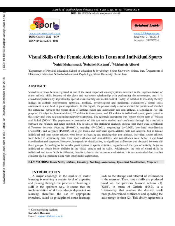 (PDF) Visual Skills of the Female Athletes in Team and Individual Sports