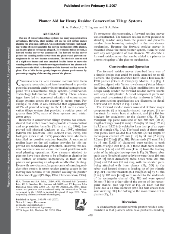(PDF) Planter Aid for Heavy Residue Conservation Tillage Systems