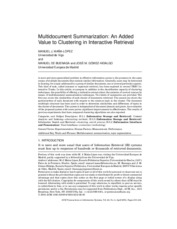 (PDF) Multidocument summarization