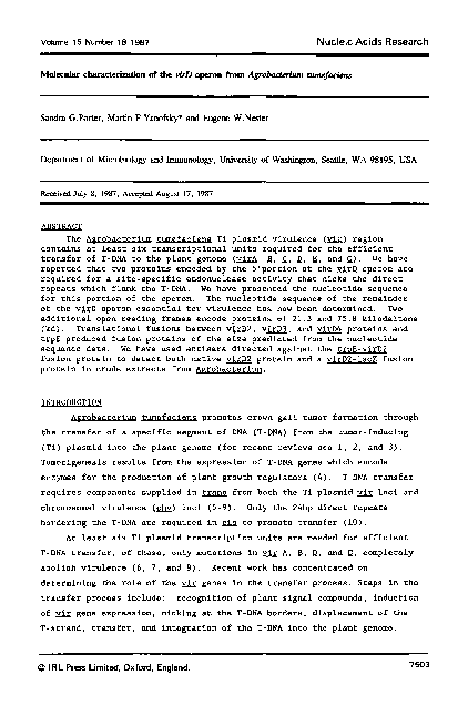 (PDF) Molecular characterization of the virD operon from Agrobacterium ...