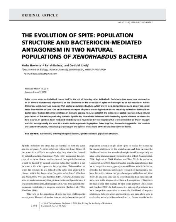 (PDF) The Evolution of Spite: Population Structure and Bacteriocin ...