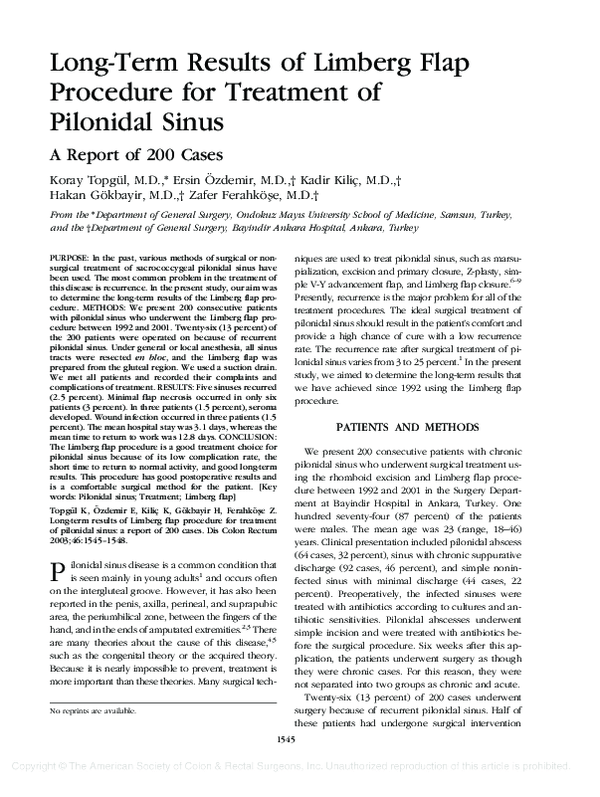 (PDF) Long-term results of Limberg flap procedure for treatment of ...