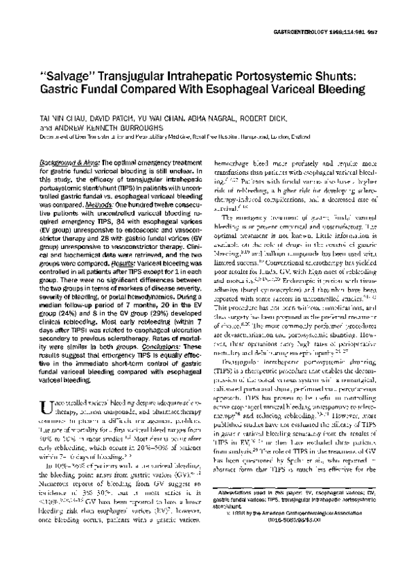 (PDF) Salvage'transjugular intrahepatic portosystemic shunts: gastric ...