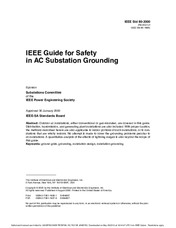 (PDF) IEEE Guide for Safety in AC Substation Grounding