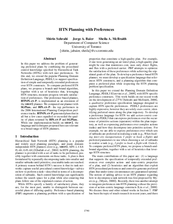 (PDF) HTN Planning with Preferences