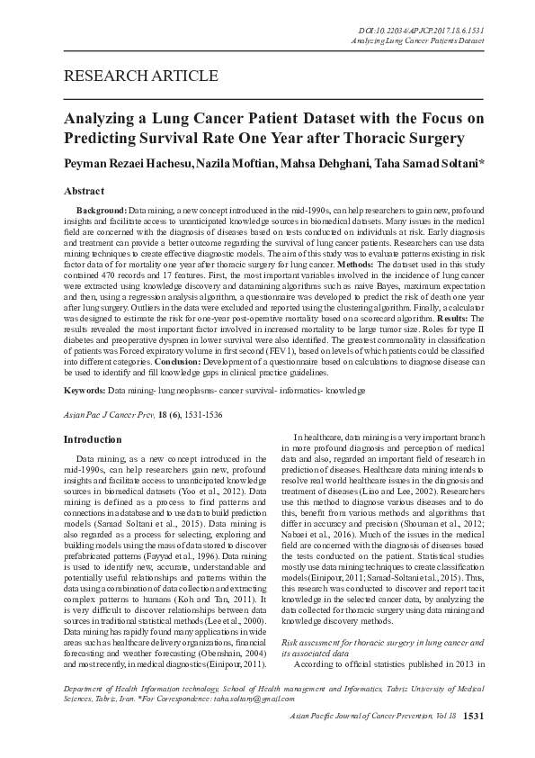 (PDF) Analyzing a Lung Cancer Patient Dataset with the Focus on ...