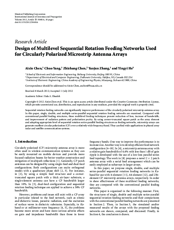 Pdf Design Of Multilevel Sequential Rotation Feeding Networks Used For Circularly Polarized