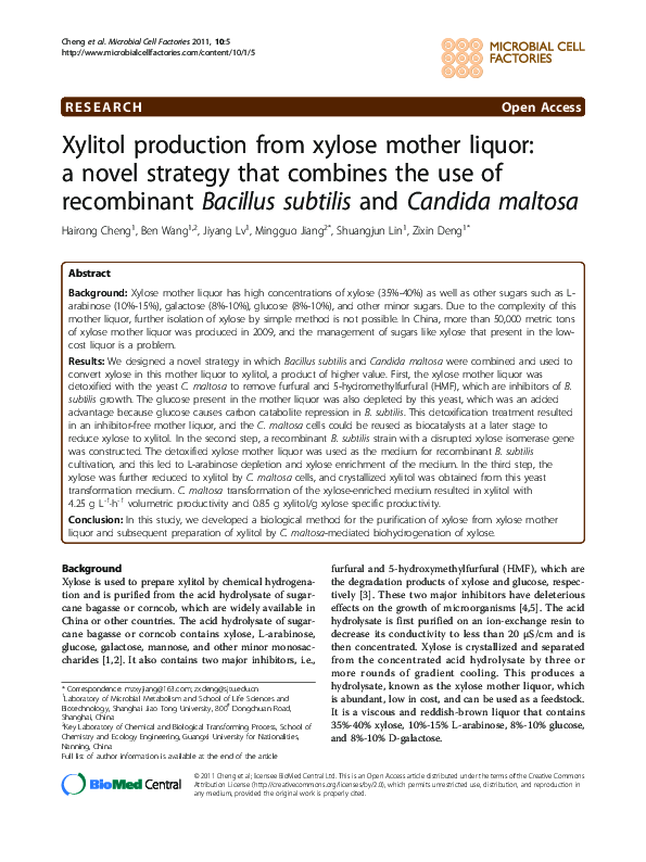 (PDF) Xylitol production from xylose mother liquor: a novel strategy ...