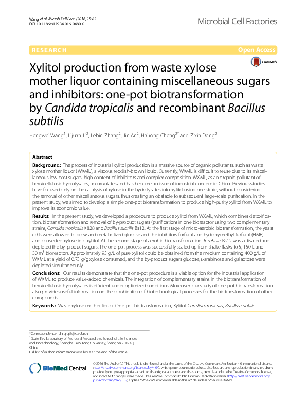 (PDF) Xylitol production from waste xylose mother liquor containing ...