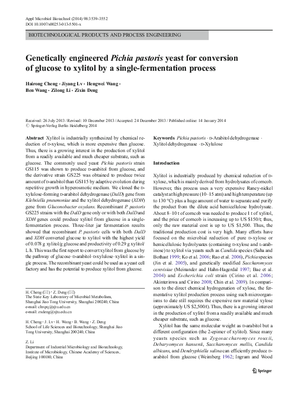 (PDF) Genetically engineered Pichia pastoris yeast for conversion of ...