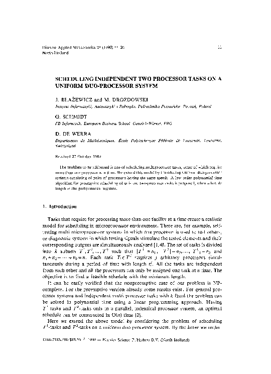 (PDF) Scheduling independent two processor tasks on a uniform duo-processor system