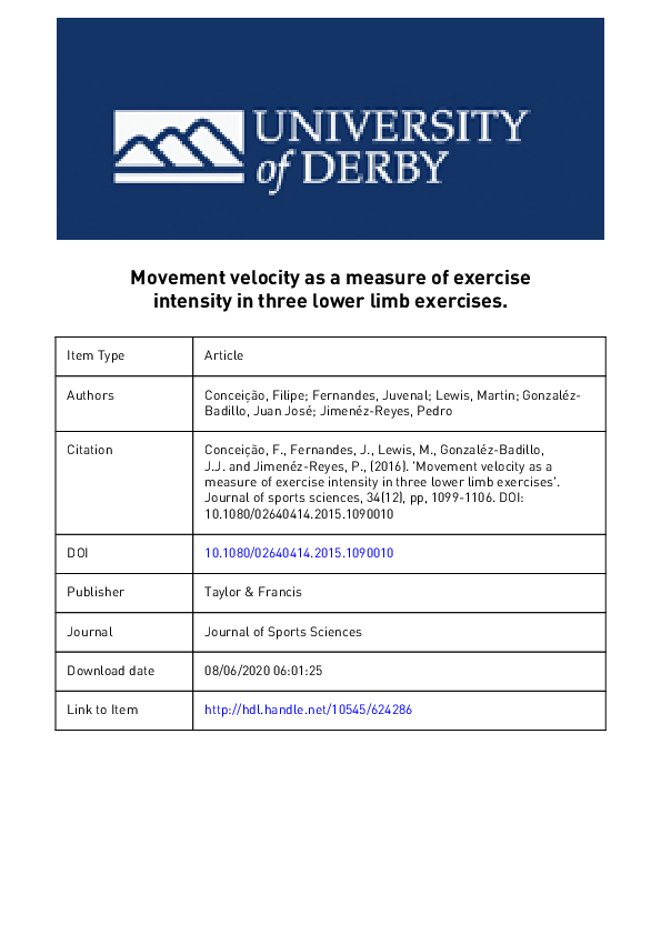 (PDF) Movement velocity as a measure of exercise intensity in three lower limb exercises
