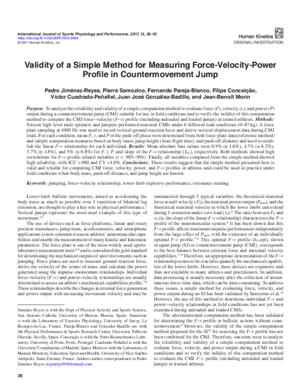 (PDF) Validity of a Simple Method for Measuring Force-Velocity-Power ...