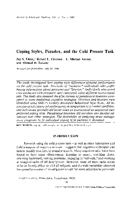 (PDF) Coping Styles and Performance in Stress Tasks