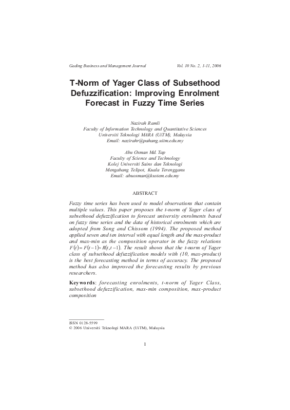 (PDF) T-Norm of Yager Class of Subsethood Defuzzification: Improving Enrolment Forecast in Fuzzy ...