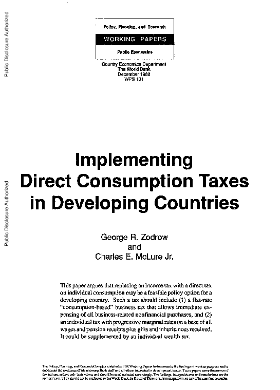 (PDF) Implementing direct consumption taxes in developing countries