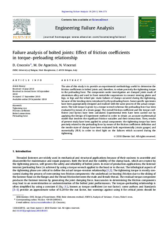 (PDF) Failure analysis of bolted joints: Effect of friction ...