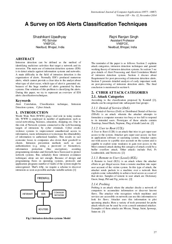 (PDF) A Survey on IDS Alerts Classification Techniques