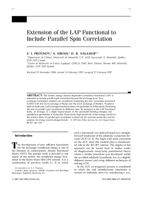 Pdf Extension Of The Lap Functional To Include Parallel Spin Correlation