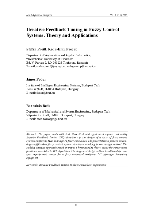 (PDF) Iterative feedback tuning in fuzzy control systems. theory and ...