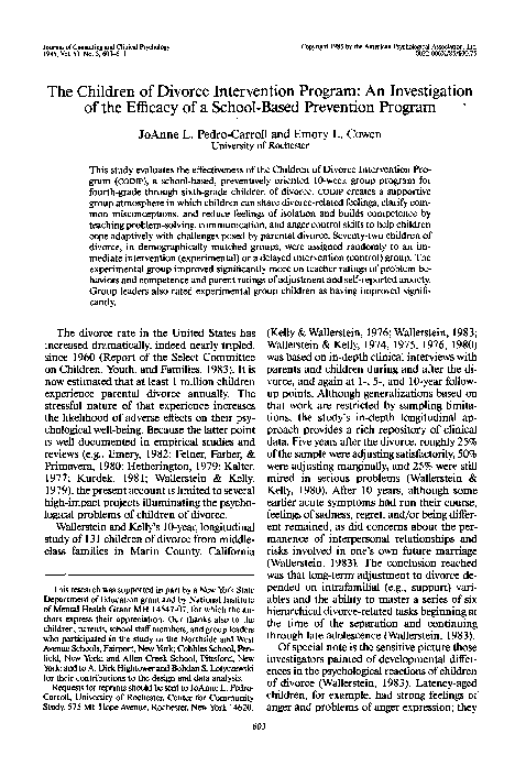 (PDF) The Children of Divorce Intervention Program: an investigation of ...
