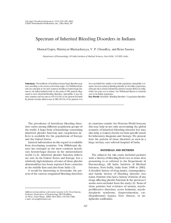 (PDF) Spectrum of inherited bleeding disorders in Indians