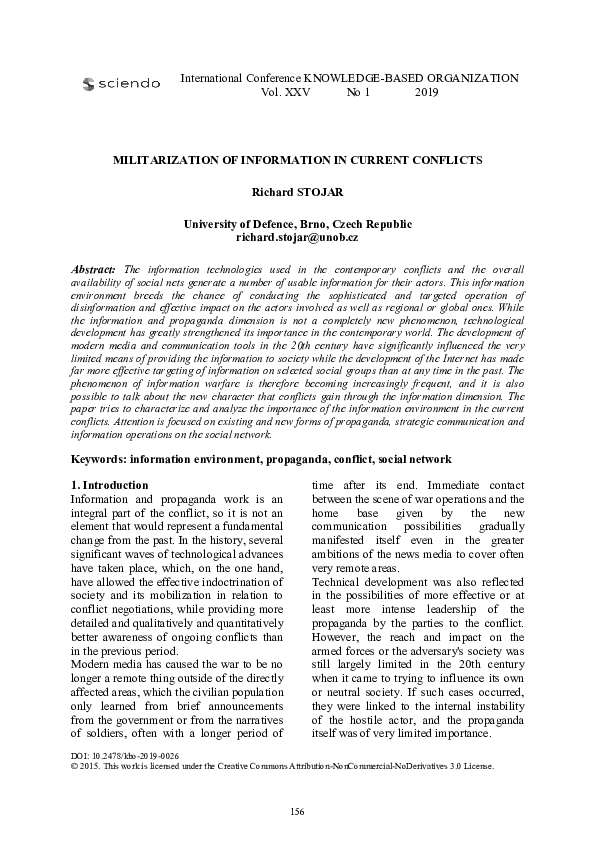 (PDF) Militarization of Information in Current Conflicts