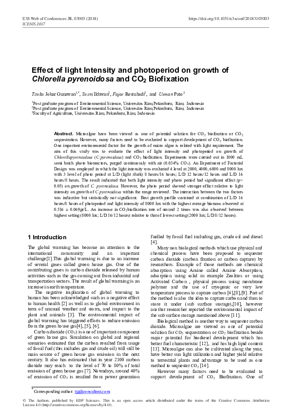 (PDF) Effect of Light Intensity and Photoperiod on Growth Rate and Biomass of Chlorella Vulgaris