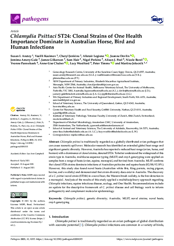 (PDF) Chlamydia Psittaci ST24: Clonal Strains of One Health Importance ...