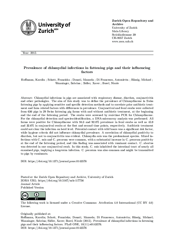 (PDF) Prevalence of Chlamydial Infections in Fattening Pigs and Their ...