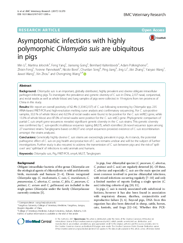 (PDF) Asymptomatic infections with highly polymorphic Chlamydia suis ...