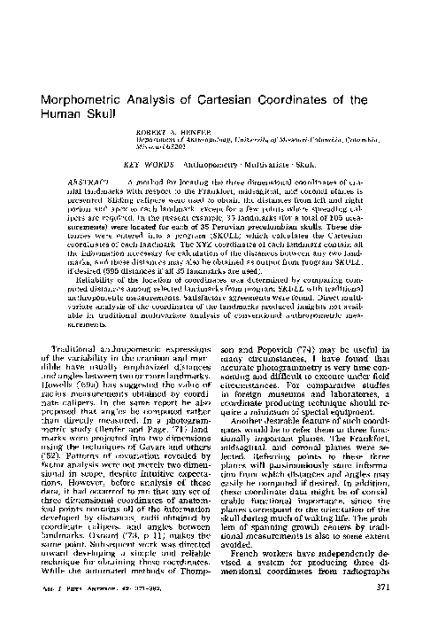 (PDF) Morphometric analysis of Cartesian coordinates of the human skull