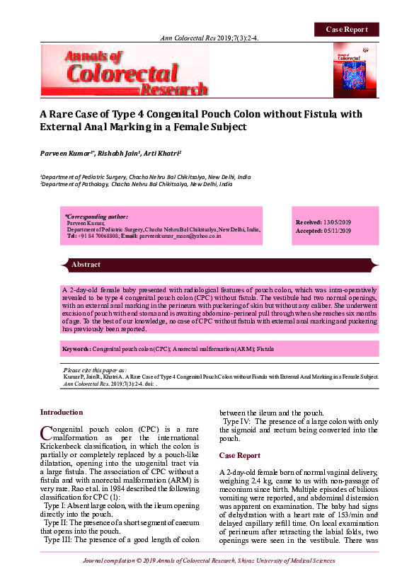 (PDF) A Rare case of Type 4 Congenital Pouch colon without fistula with ...