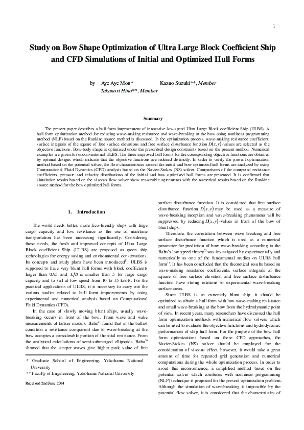 (PDF) Study on Bow Shape Optimization of Ultra Large Block Coefficient ...