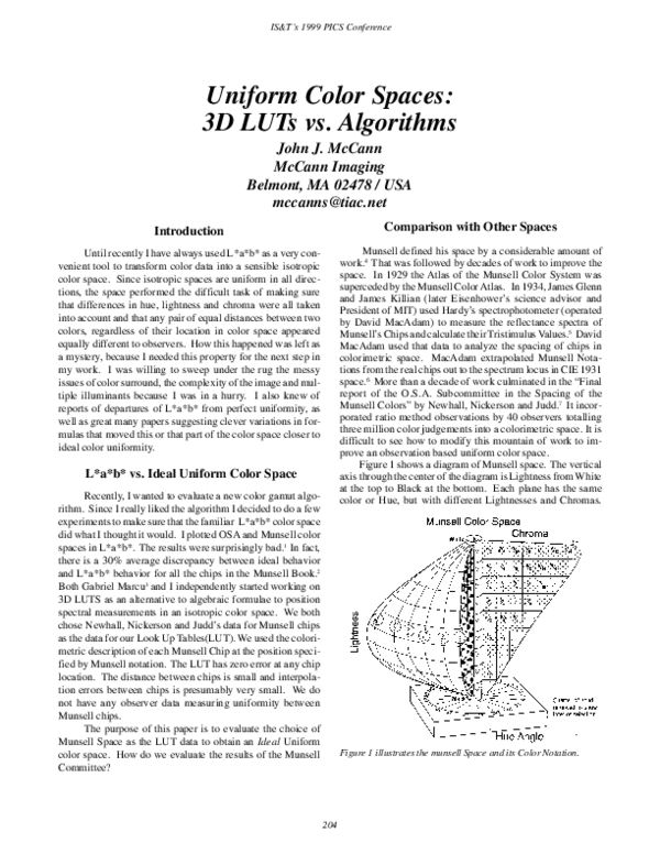 (PDF) Uniform Color Spaces: 3D LUTs vs. Algorithms