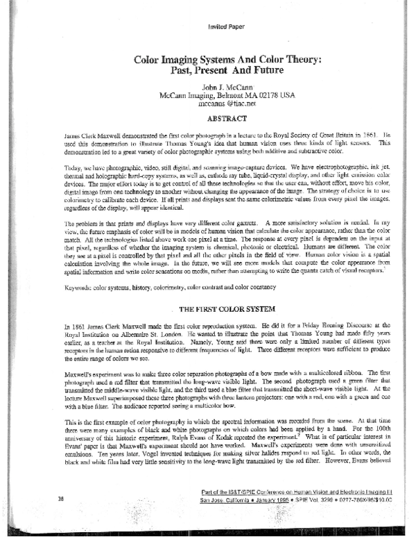 (PDF) Color Theory and Color Imaging Systems: Past, Present and Future