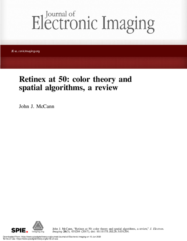 (PDF) Retinex at 50: color theory and spatial algorithms, a review