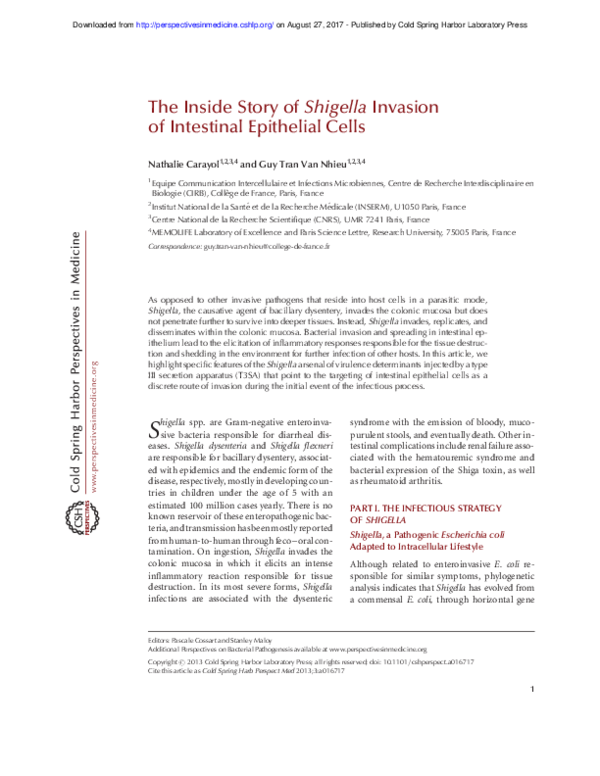 (PDF) The Inside Story of Shigella Invasion of Intestinal Epithelial Cells