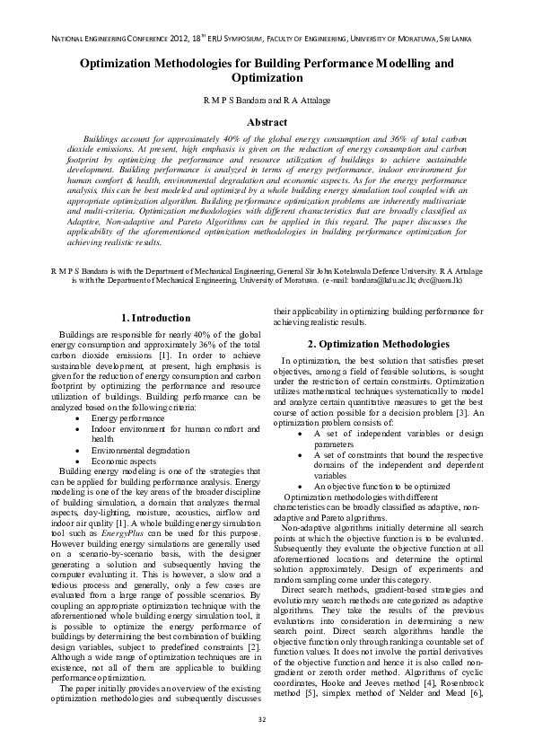 (PDF) Optimization Methodologies for Building Performance Modelling and Optimization