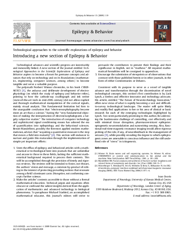 (PDF) Introducing a new section of Epilepsy & Behavior