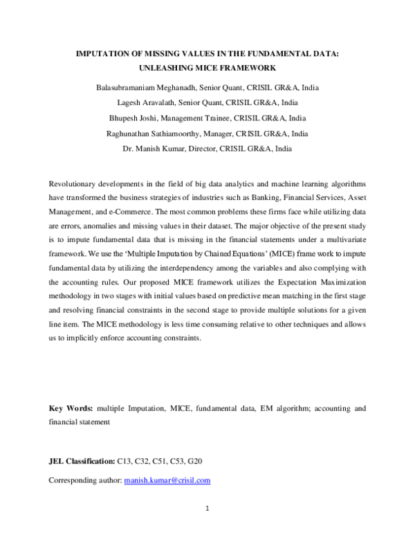 (PDF) Imputation of Missing Values in the Fundamental Data: Using MICE ...