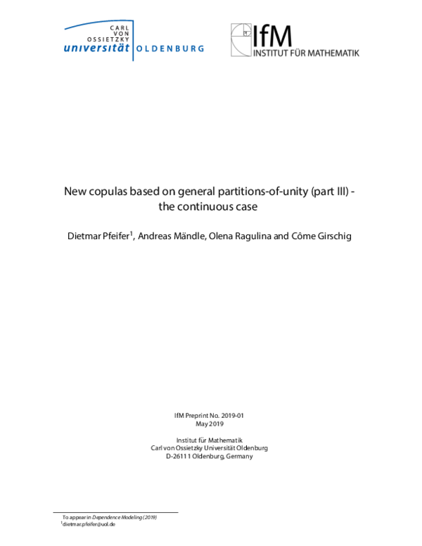 Pdf Continuous Partition Of Unity Copulas And Their Application To Risk Management