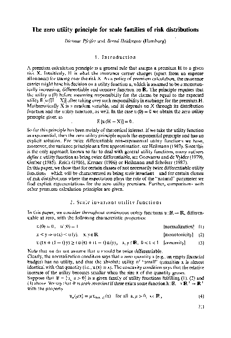 (PDF) The zero utility principle for scale families of risk distributions