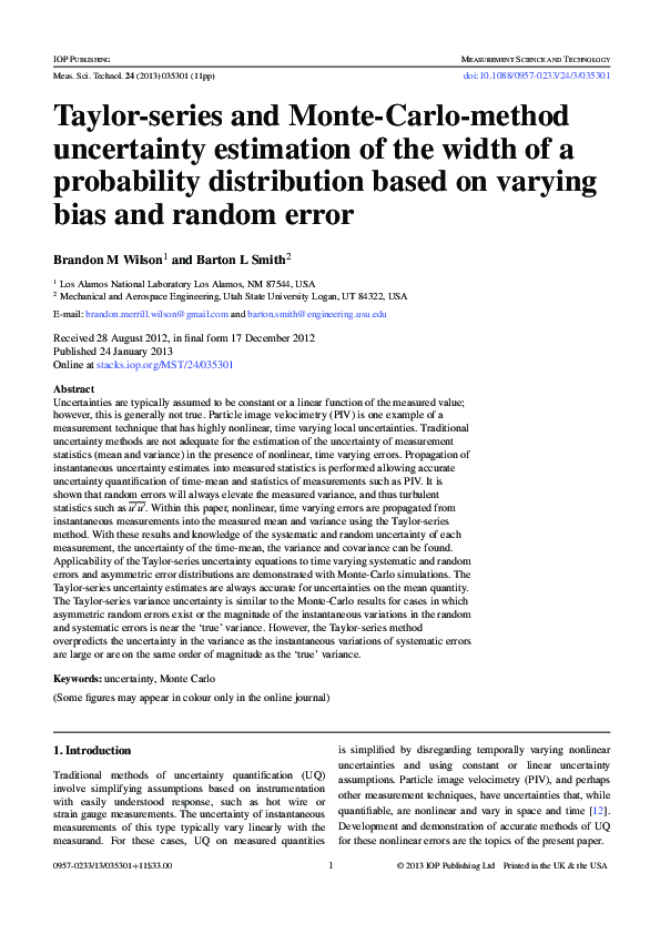 (PDF) Taylor-series and Monte-Carlo-method uncertainty estimation of the width of a probability ...