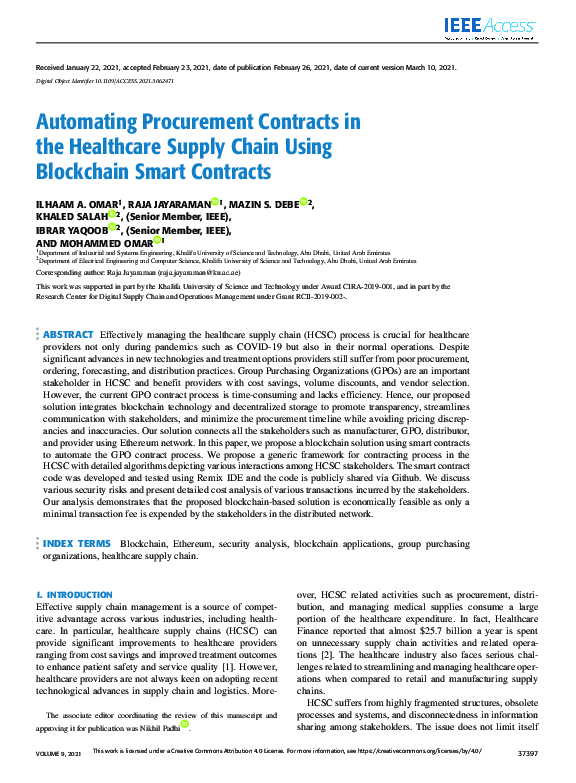 (PDF) Automating Procurement Contracts in the Healthcare Supply Chain ...